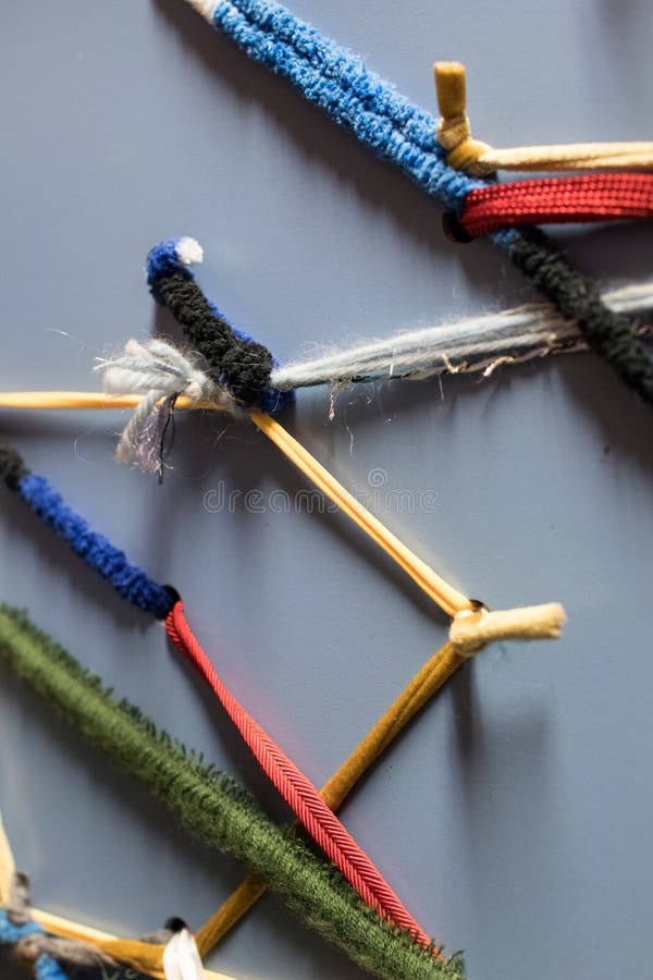 Colored Elastic Cotton Strips Interlaced on a Metal Panel As Dec Stock ...