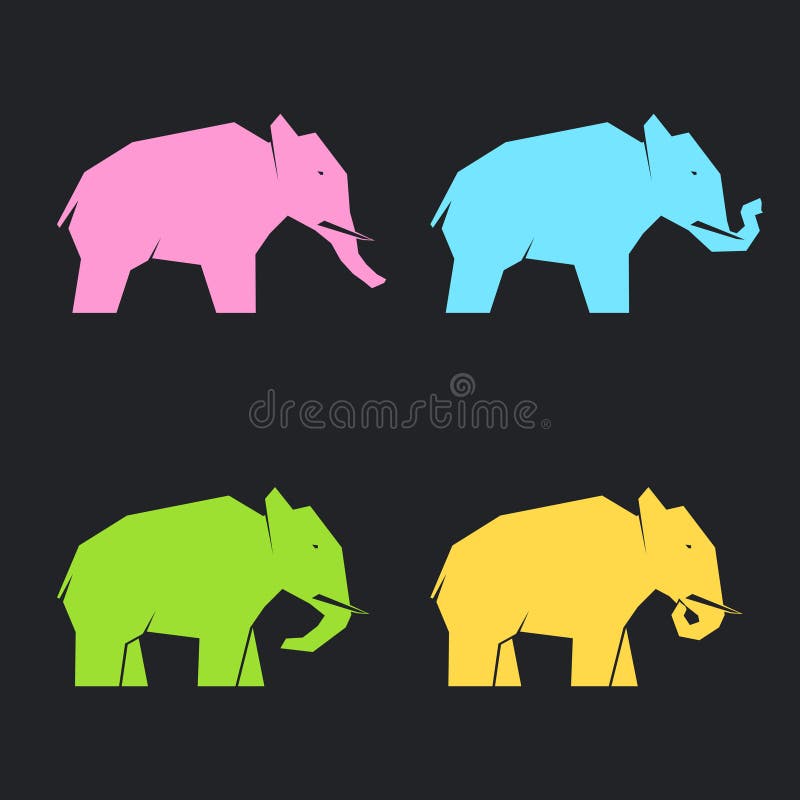 Colored Elephants in Different Poses Stock Vector - Illustration of ...