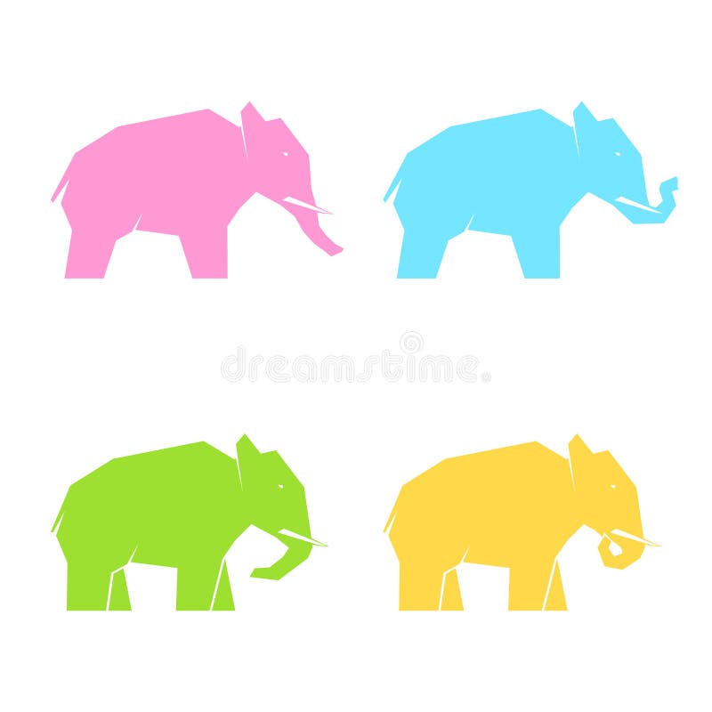 Colored Elephants in Different Poses Stock Vector - Illustration of ...