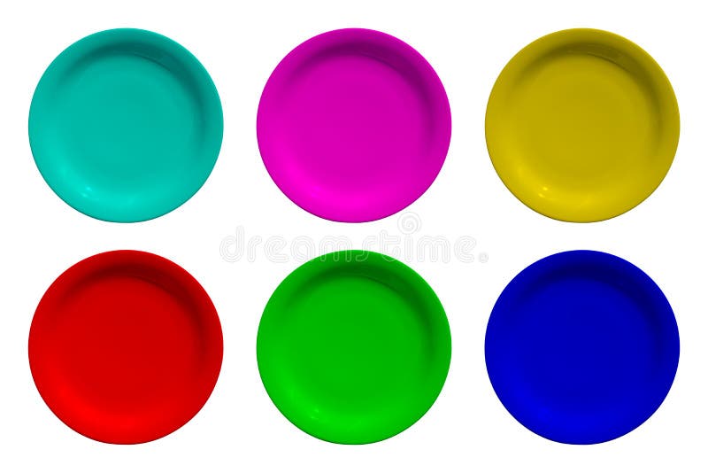 Colored Ceramic Round Plates Isolated on White Background Stock Photo ...