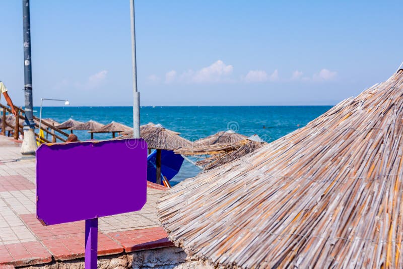 Colored Empty Wooden Sign, Board for Beach Advice Stock Photo - Image ...