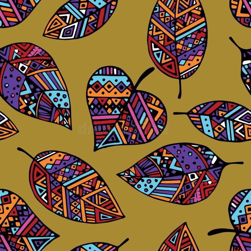 Colored Ethnic Mexican Tribal Leaf Seamless Pattern Stock Vector ...