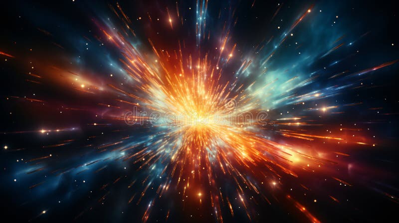A Colored Explosion with Flying Particles and Fog. Space View Stock ...