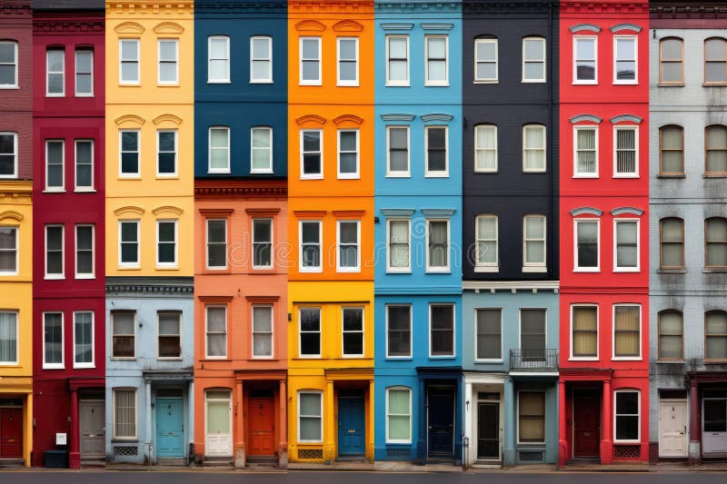 Colored Facade of Houses with Apartments Stock Image - Image of ...