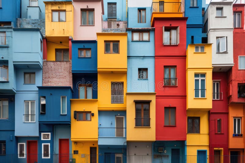 Colored Facade of a Residential Building Stock Photo - Image of real ...