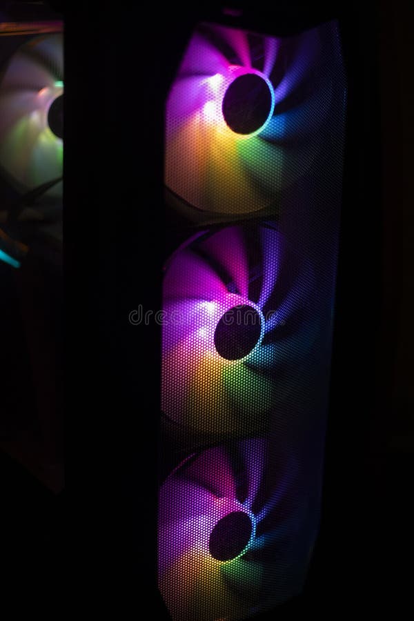 Colored Fan in the Computer. LED Lighting in the System Unit Stock ...