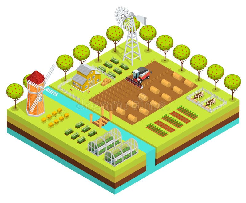 Farm Isometric Compositions Stock Vector - Illustration of agronomy ...