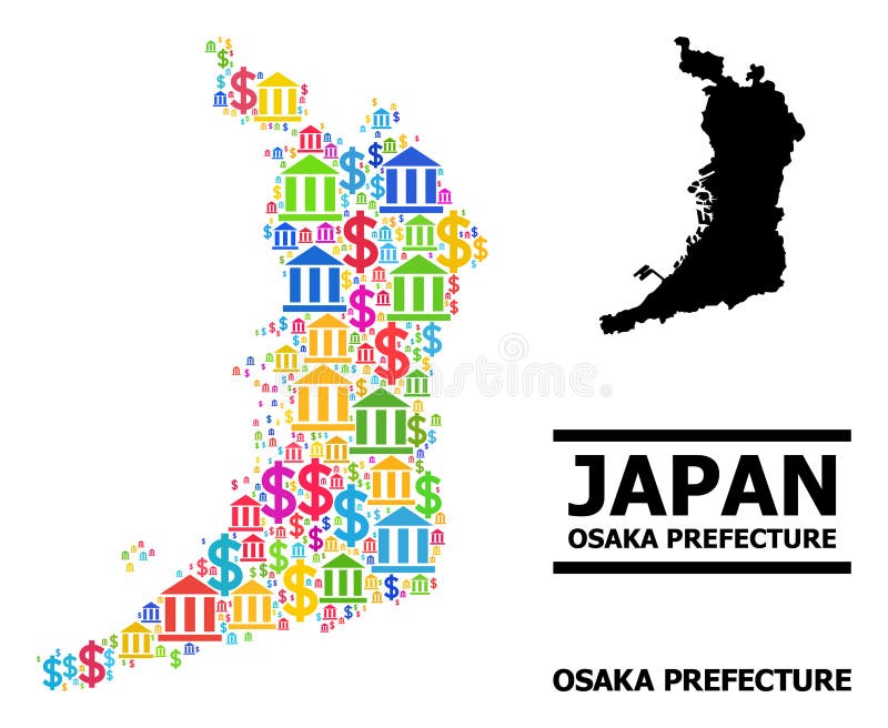 Vector Collage Map of Osaka Prefecture of Finance and Commercial Items ...