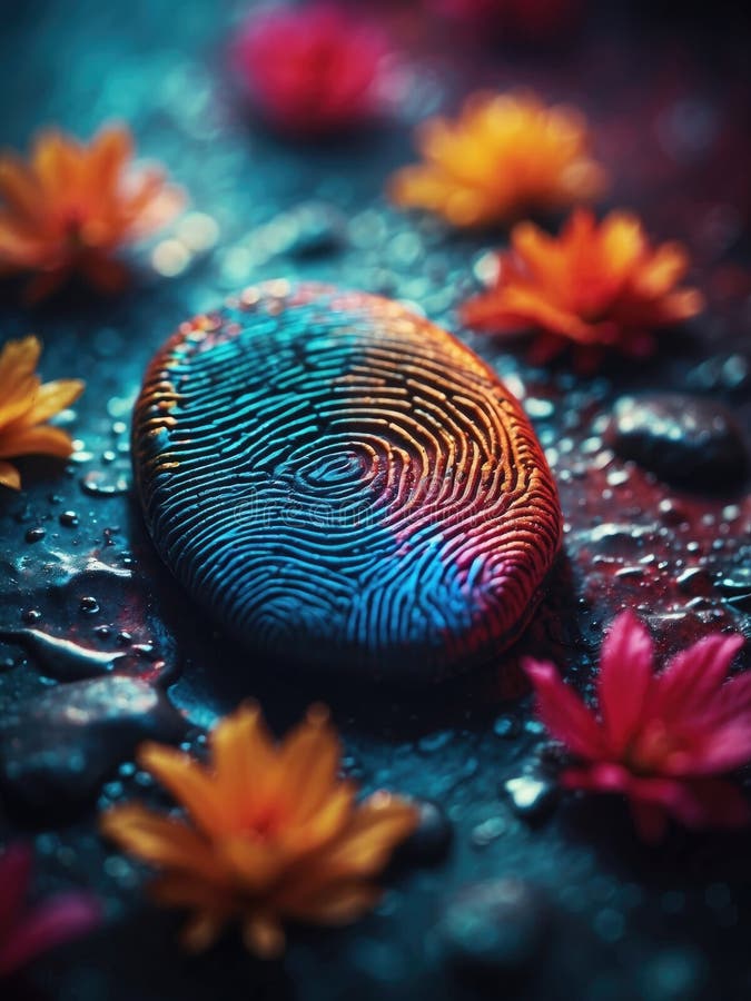 Colored Fingerprint in Water Drops Stock Illustration - Illustration of ...