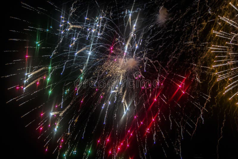 Colored Fireworks Falling from the Sky Stock Image - Image of circle ...