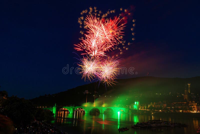 Colored Fireworks Over the River Stock Image - Image of history ...