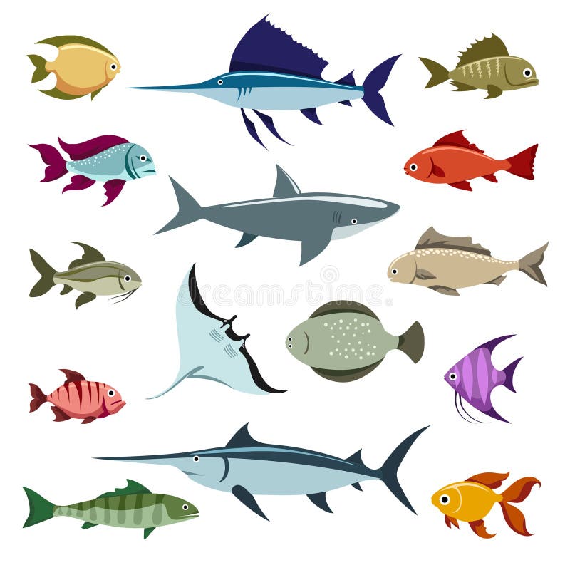 Colored fish vector icons stock vector. Illustration of aquatic - 74209406