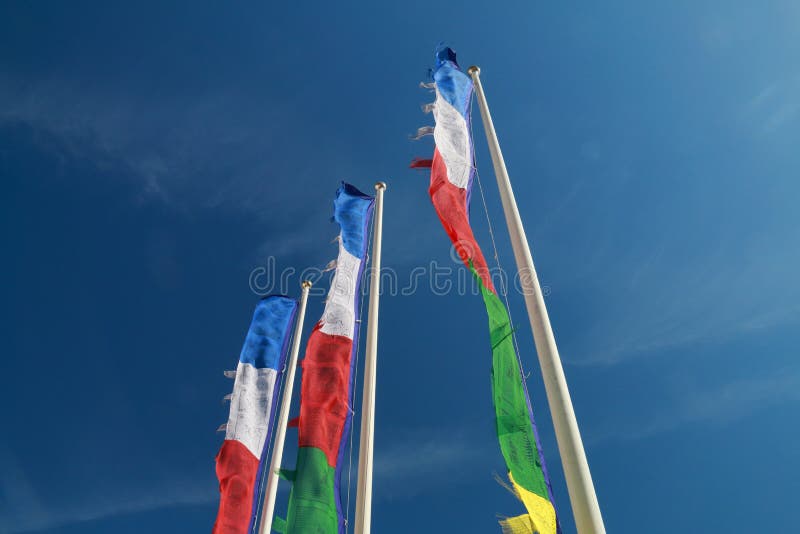 Colored flags fluttering stock image. Image of emblem - 92371245