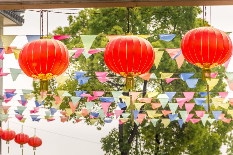 Colored Flags in Suzhou, China Stock Photo - Image of petal, building ...