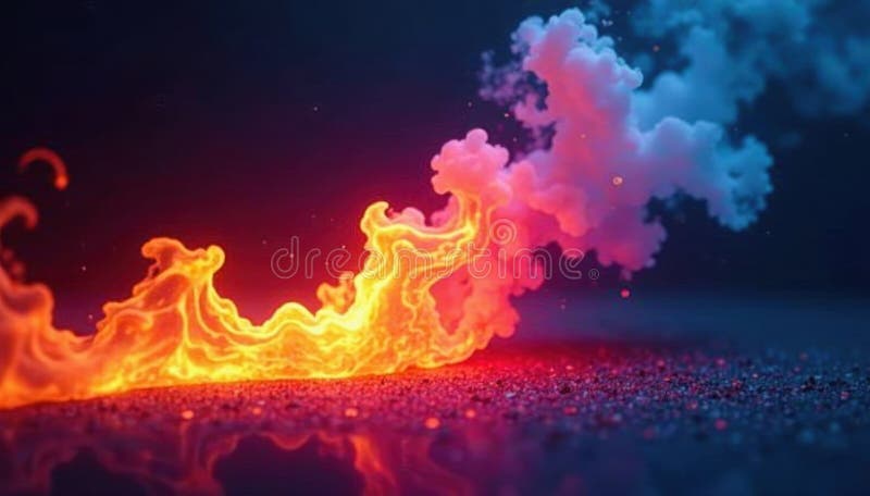 Colored Flames Burst from Spotlight, Dark Backdrop , Power, Orange ...