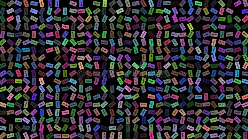 Colored Flashing Rotating SELECT Buttons on Black Bg. Abstract Festive ...