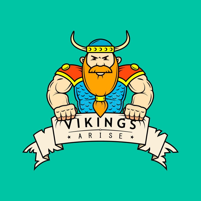 Colored Flat Art Illustration of Cartoon Viking with Banner Editorial ...
