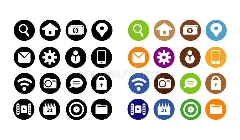Colored Flat Icons and Black Stock Image - Illustration of black, white ...