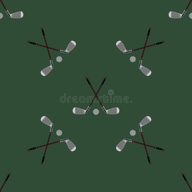 Colored Flat Sport Golf Clubs and Balls Seamless Pattern on Green ...
