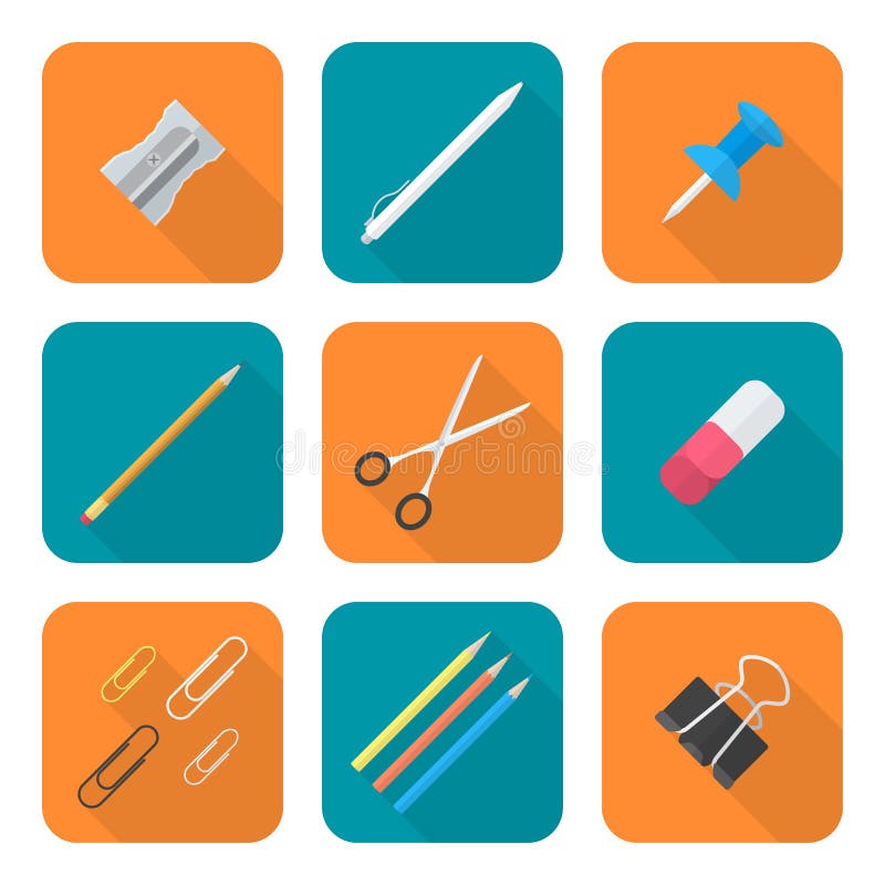 Colored Flat Style Various Stationery Icons Set Stock Vector ...