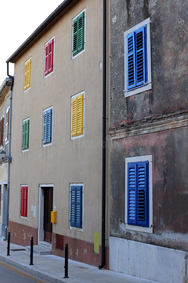 Colored folding shutter, Many different colored folding shutter on a