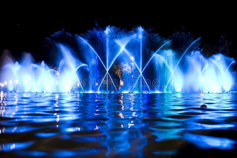 Colored fountain in night stock photo. Image of light - 16385710