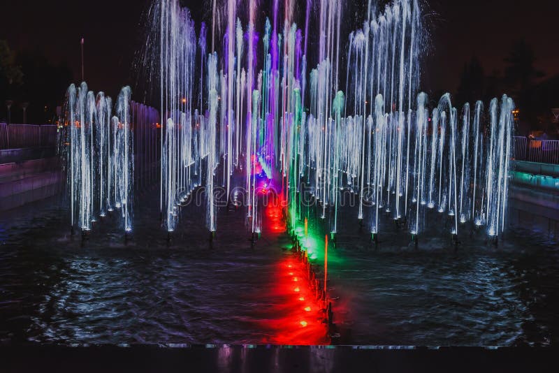 Colored Fountain in the Square at Night Stock Image - Image of landmark ...