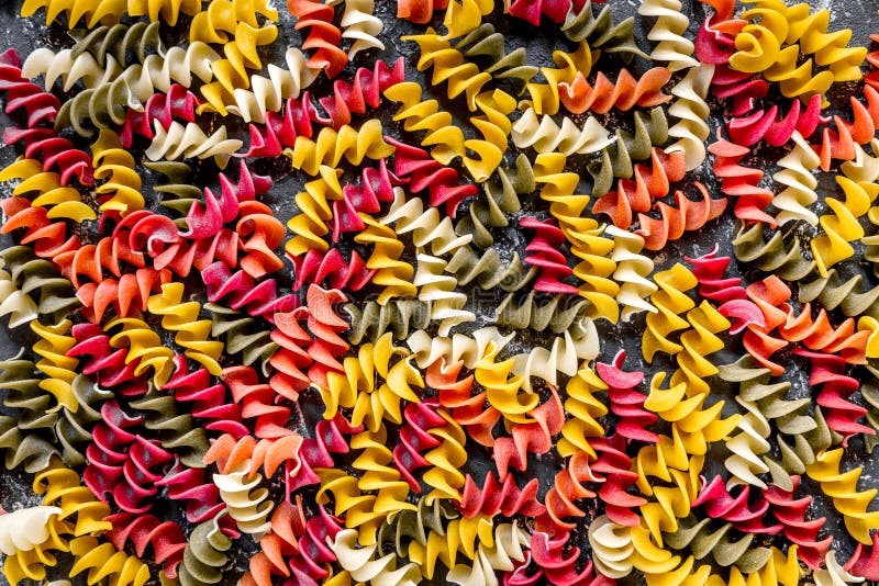 Colored Fusilli Pasta Backgroud Top View Copyspace Stock Image - Image ...