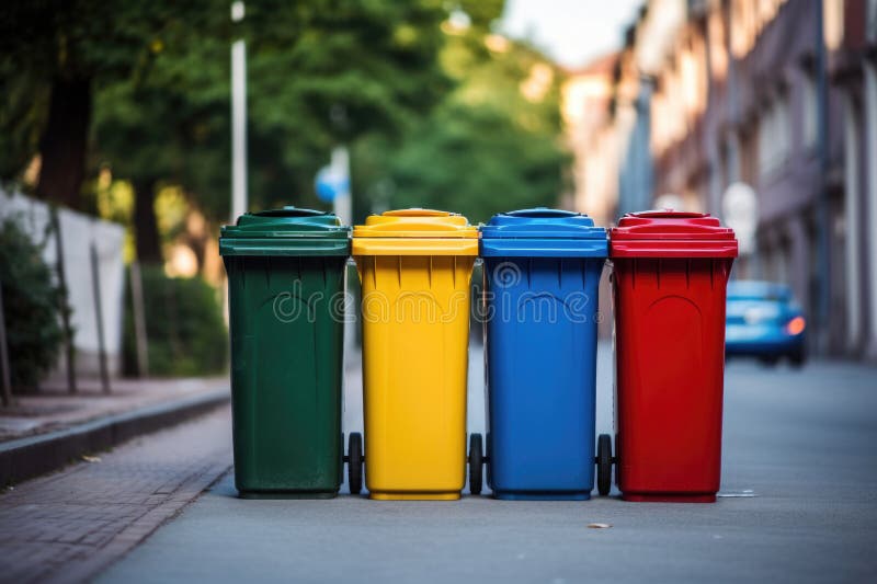 Colored Garbage Cans for Sorting Garbage. Generative AI Stock Image ...