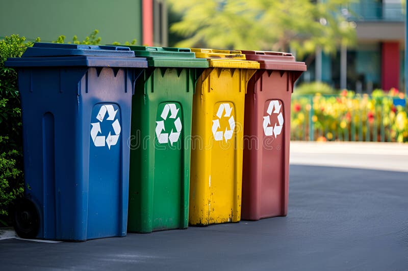 Colored Garbage Cans with the Symbol of Recycling, Sorting Garbage ...