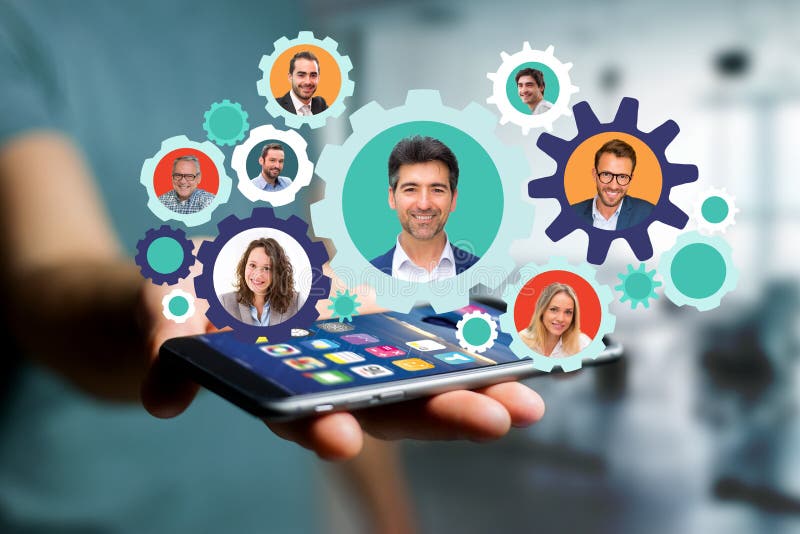 Colored Gear Wheel Interface with Business People Portrait Inside ...