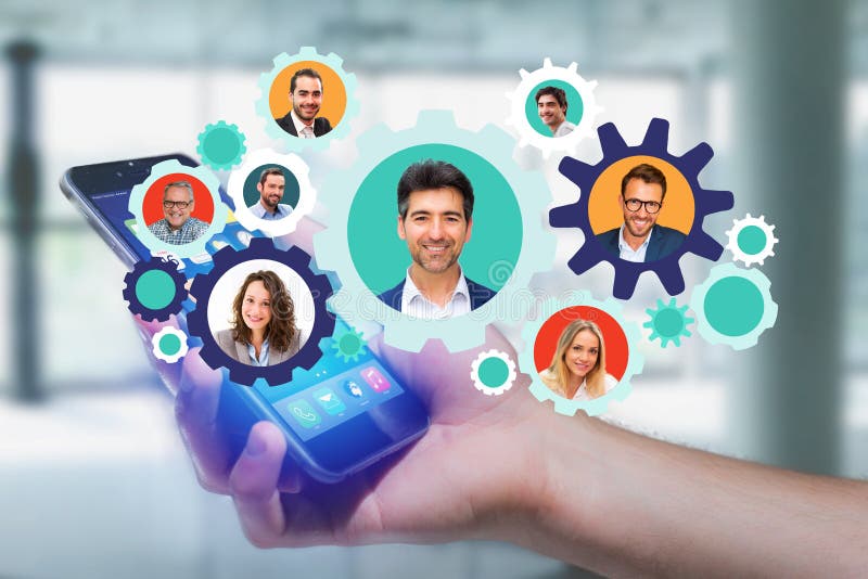 Colored Gear Wheel Interface with Business People Portrait Inside ...