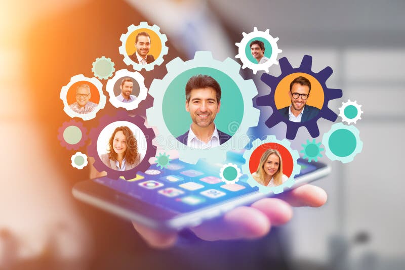 Colored Gear Wheel Interface with Business People Portrait Inside ...