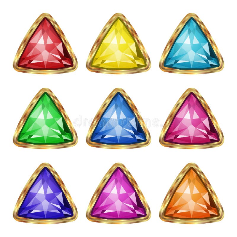 Colored Gemstones Set in Gold. Stock Vector - Illustration of crystal ...