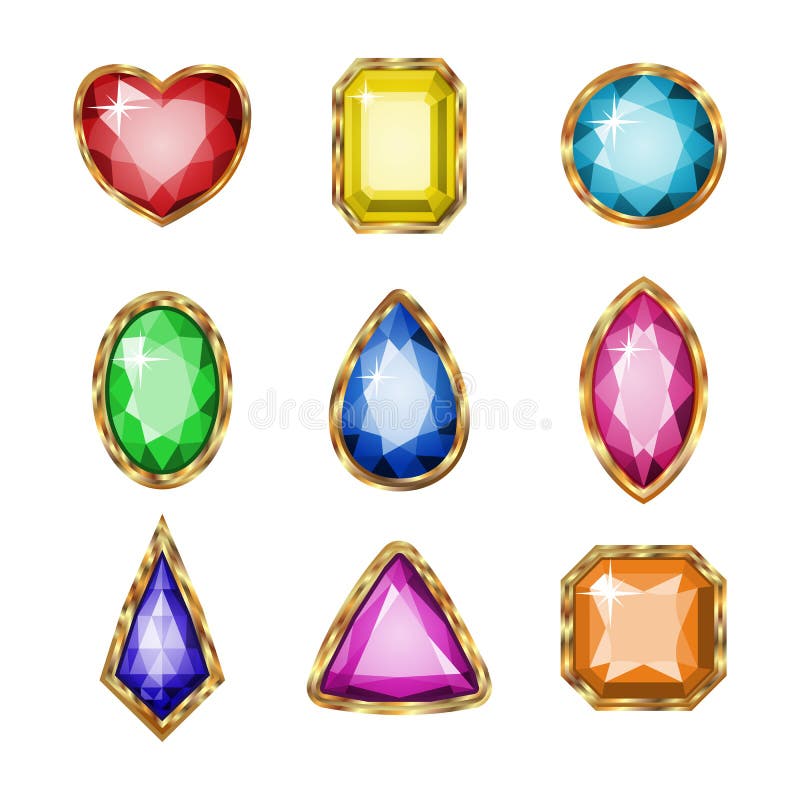 Colored Gemstones Set in Gold. Stock Vector - Illustration of isolated ...