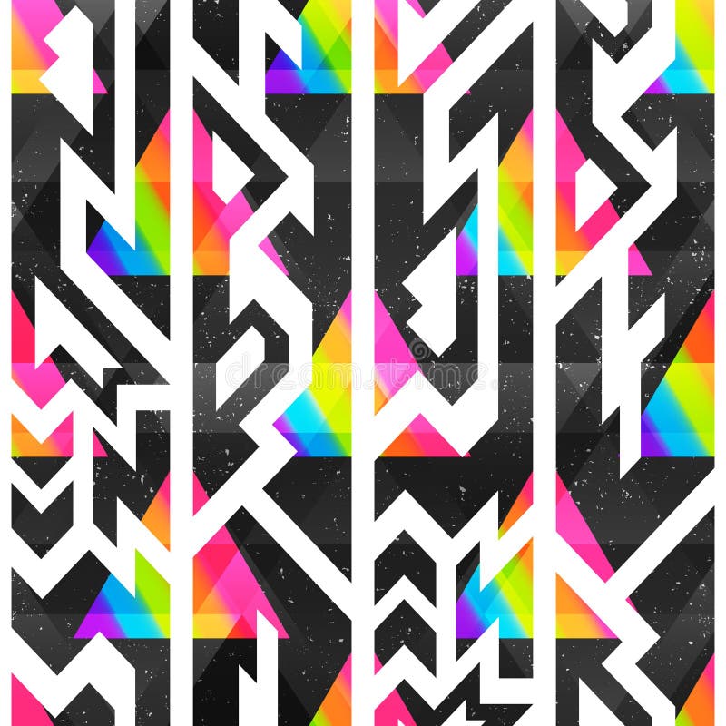 Colored Geometric Seamless Pattern with Grunge Effect Stock Vector ...