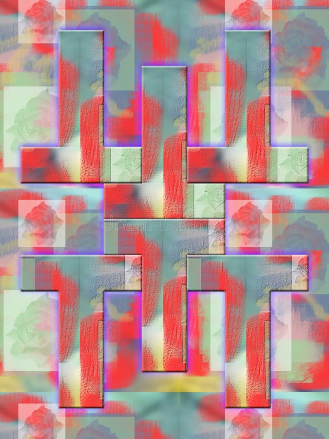 Colored Geometric Shapes on a Bright Red Background Stock Illustration ...