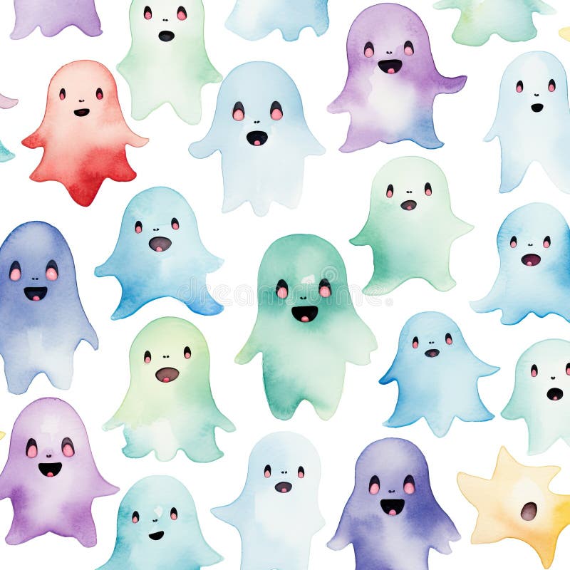 Colored Ghosts Seamless Pattern. Generative AI Stock Illustration ...