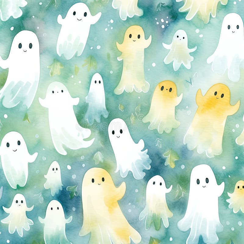 Colored Ghosts Seamless Pattern. Generative AI Stock Illustration ...