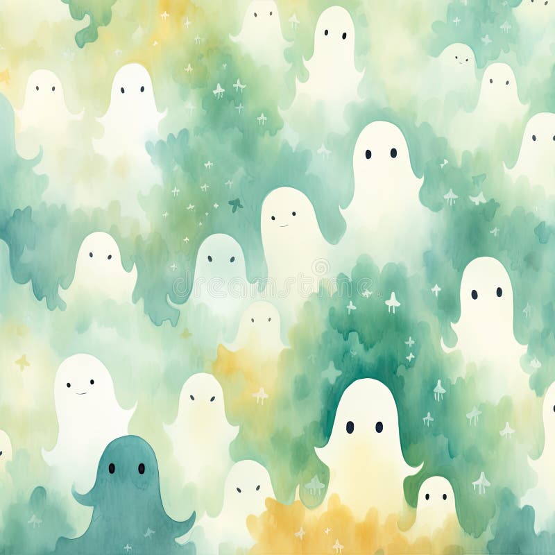 Colored Ghosts Seamless Pattern. Generative AI Stock Illustration ...