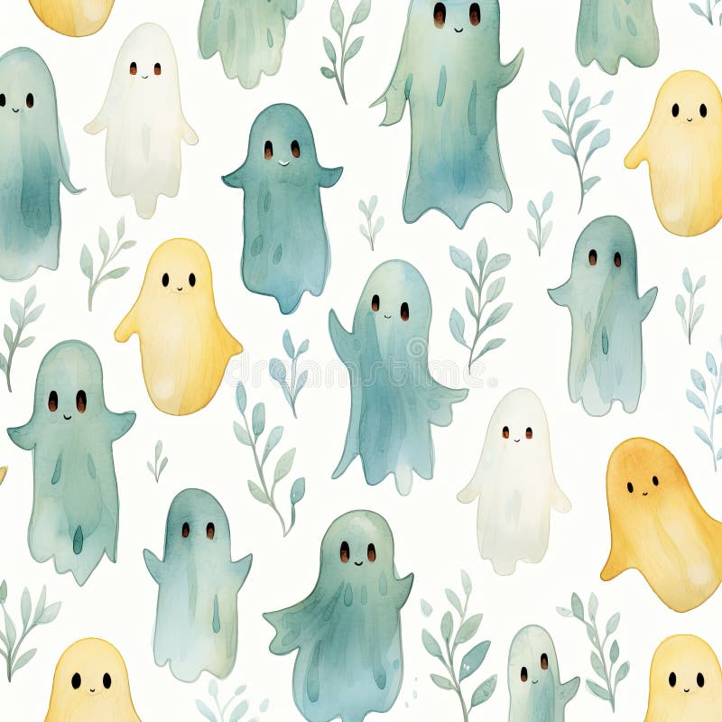Colored Ghosts Seamless Pattern. Generative AI Stock Illustration ...