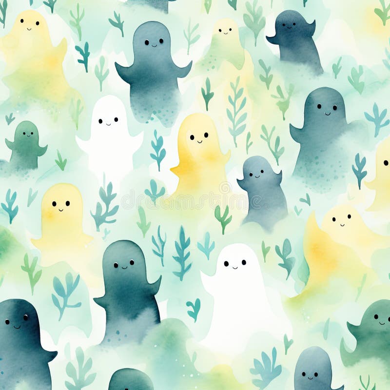 Colored Ghosts Seamless Pattern. Generative AI Stock Illustration ...