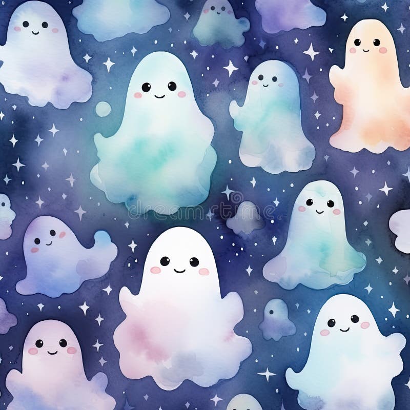 Colored Ghosts Seamless Pattern. Generative AI Stock Illustration ...