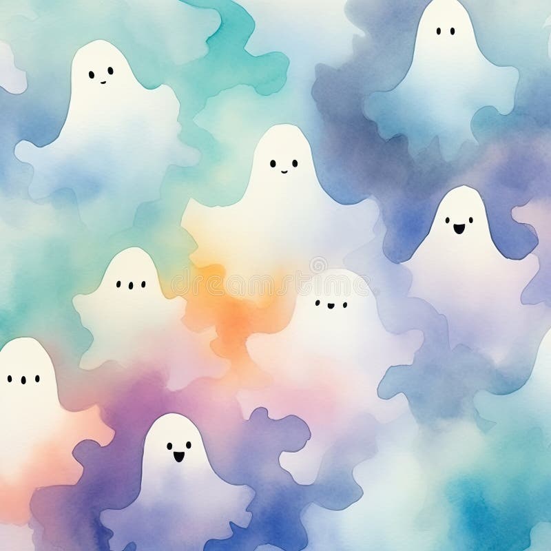Colored Ghosts Seamless Pattern. Generative AI Stock Illustration ...