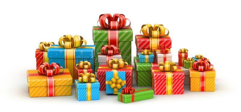 Colored gift boxes in line stock illustration. Illustration of gold ...