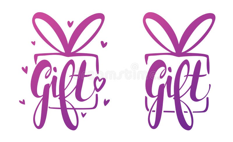 Colored Gift Text on Box Lettering with Hearts Stock Vector ...