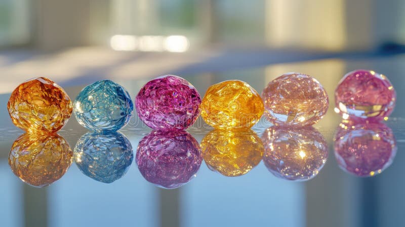Colored Glass Balls on Table Stock Photo - Image of color, interior ...