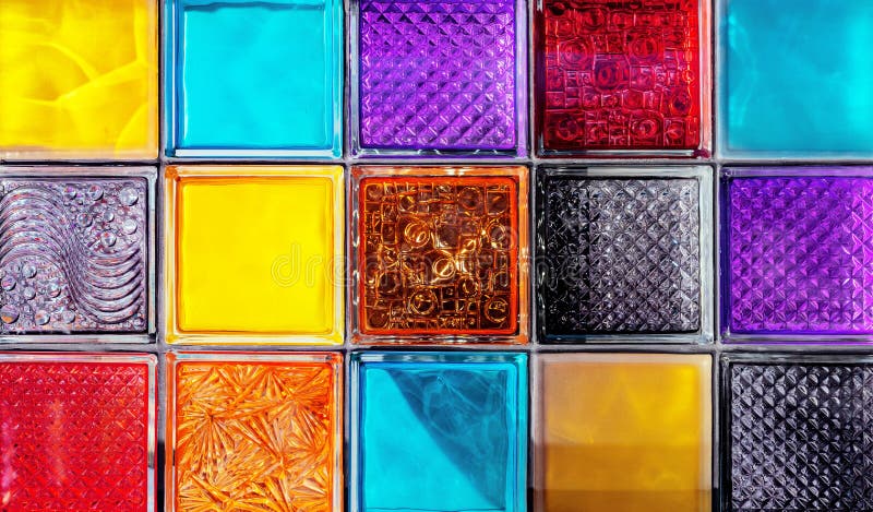 Colored Glass Blocks with Embossed Patterns. Multi-colored Glass ...