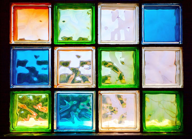 Colored Glass Blocks in the Window Stock Image - Image of line, black ...