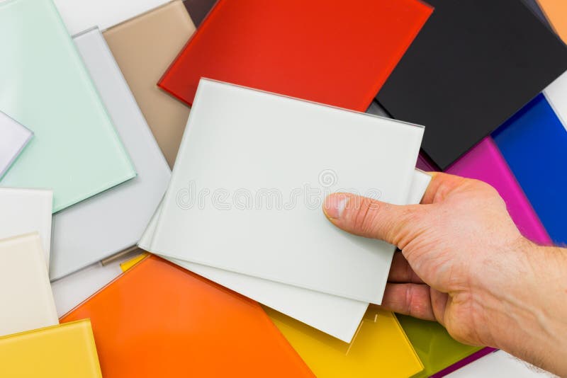 Colored Glass for Interior Finishing. the Craftsman Shows Samples of ...